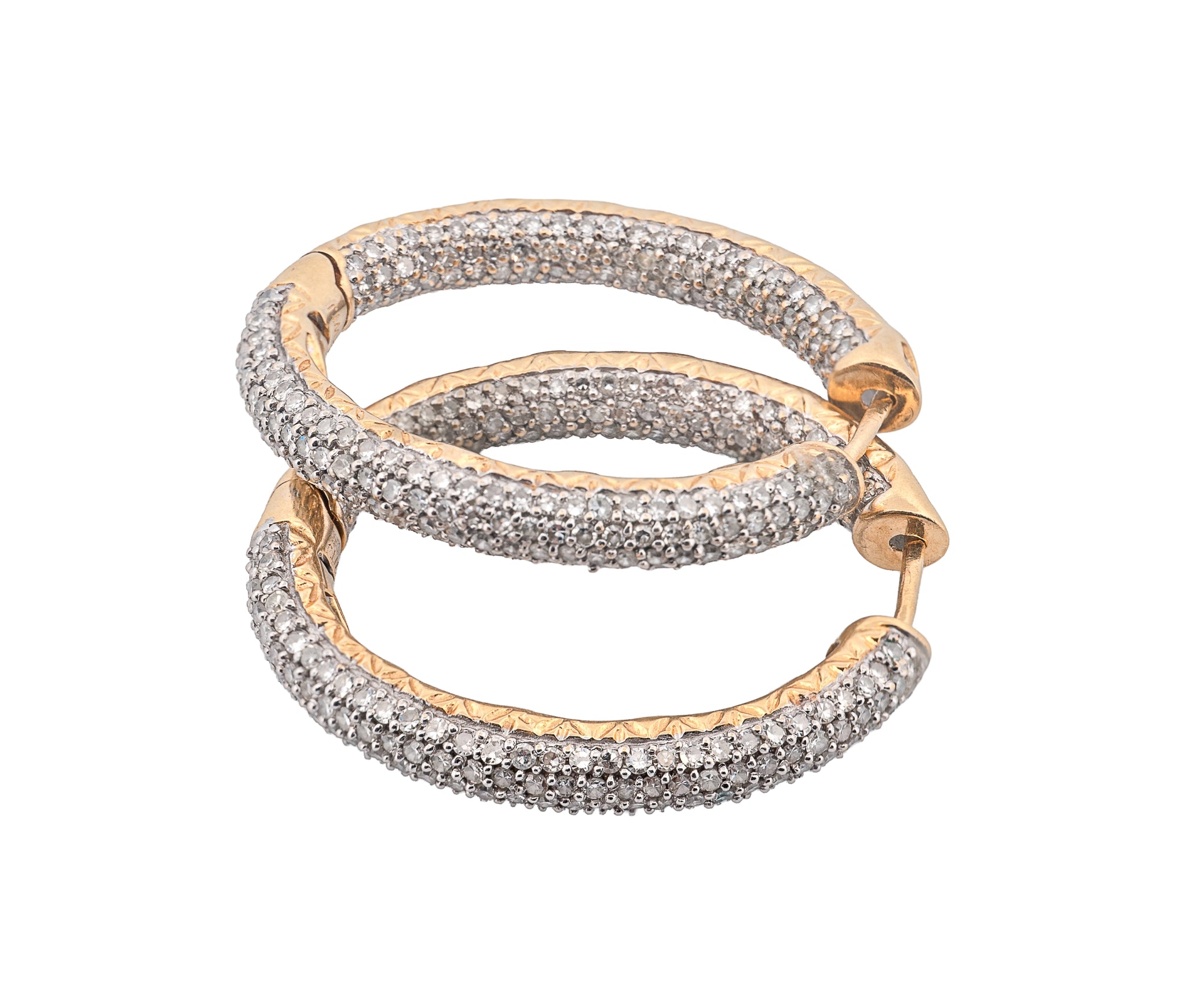18K Yellow Gold Pave Set Inside Out Diamond Hoop Earrings – Rittenhouse ...